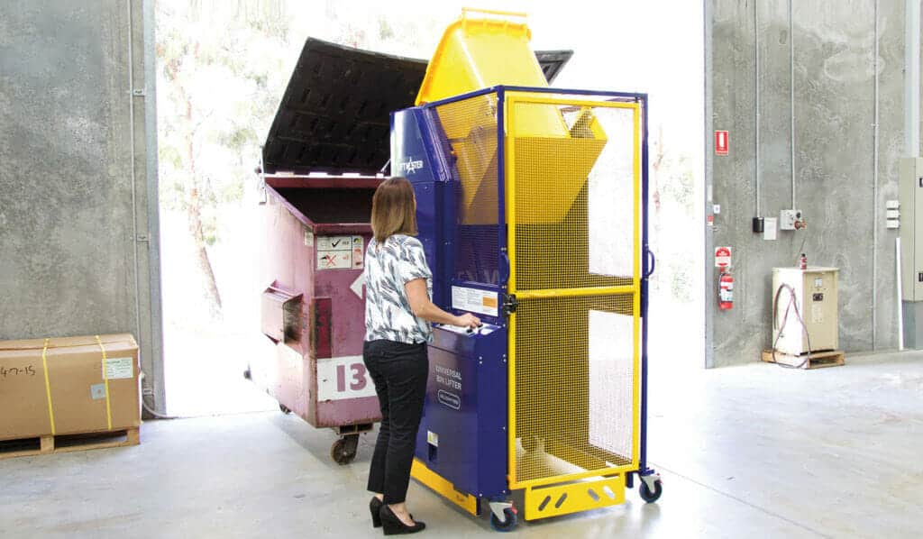 Liftmaster Universal bin lifter, powered/button operated, caged, 250kg ...