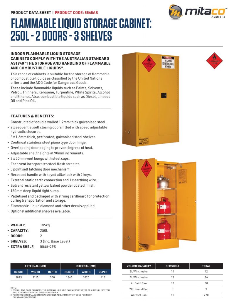 Flammable Liquid Storage Cabinet- 250 Litre – Safe Handling Solutions