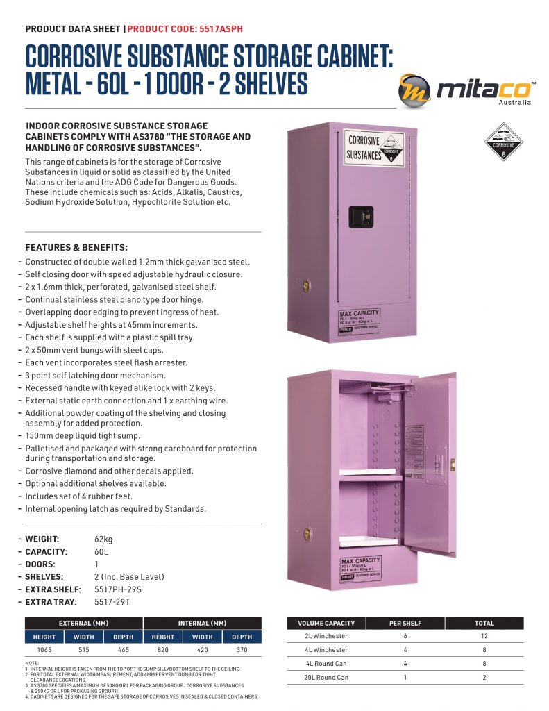 Corrosive Substance Storage Cabinet: Metal 60 Litre – Safe Handling ...