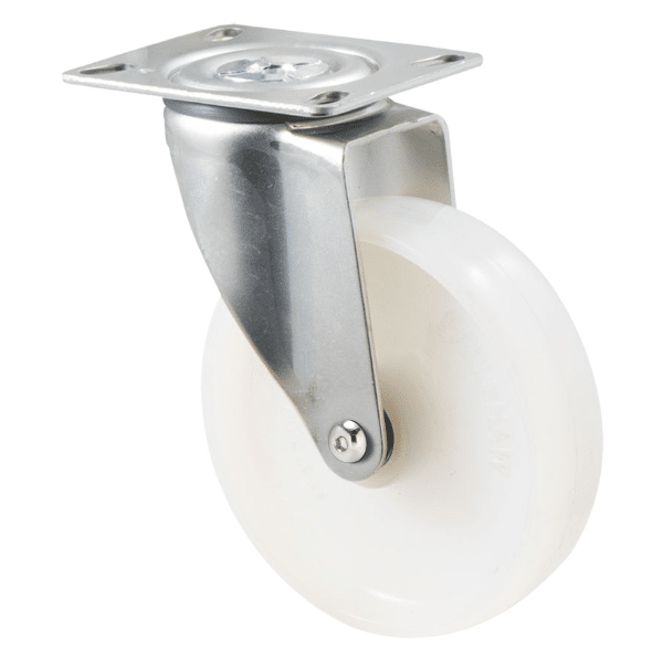 M Series castor, 125mm x 32mm white nylon wheel, swivel North American ...