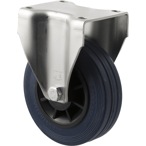 J Series castor, 125mm x 32mm blue high-resilience (hi-res) rubber ...