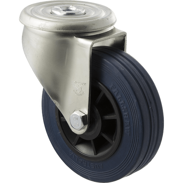 J Series castor, 125mm x 32mm blue high-resilience (hi-res) rubber ...
