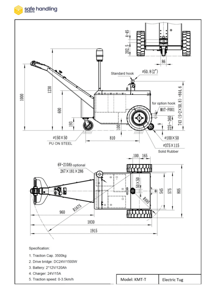 Electric Towing Tug- 3.5Ton with Towbar and hitch – Safe Handling Solutions