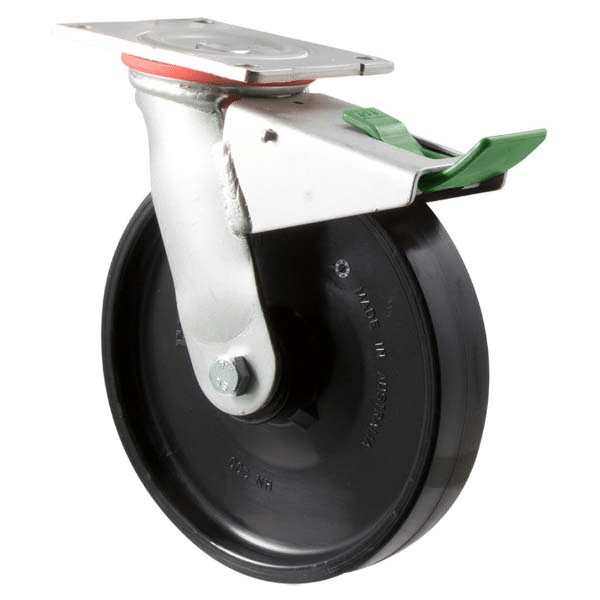 H Series castor, 200mm black nylon wheel, roller bearing, swivel North ...