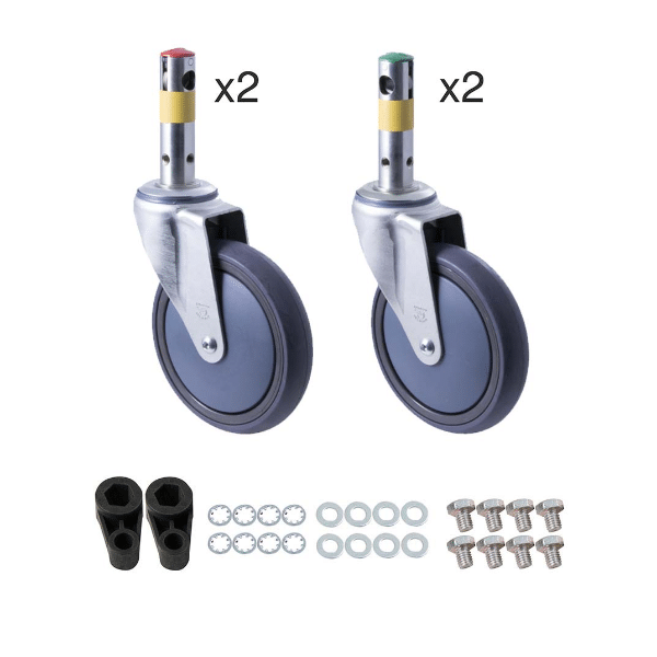 Central locking medical castor, 150mm set, long pintle (Includes: 2 x ...